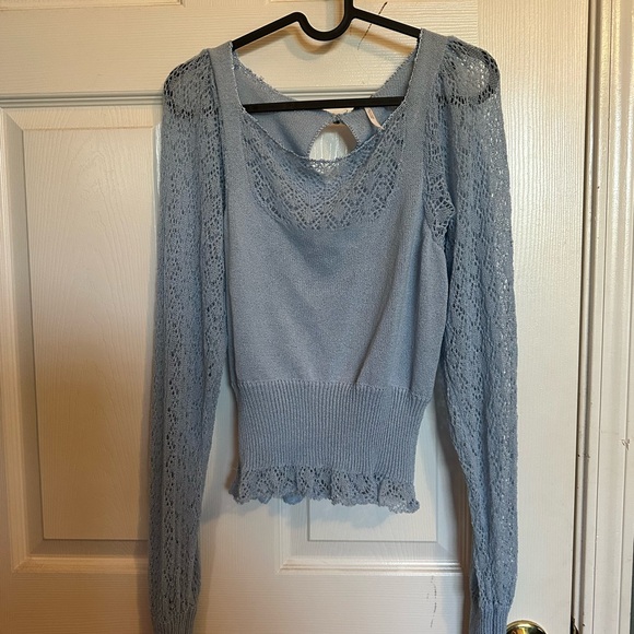 Free People | Tops | Free People Pale Blue Knit Top | Poshmark